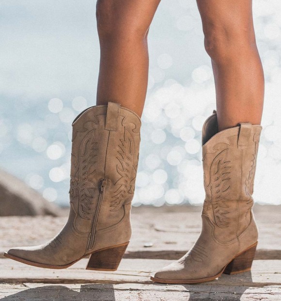 Botín Cowboy de Mujer beige con tacón - Envío 24hr - SirocoMojacar